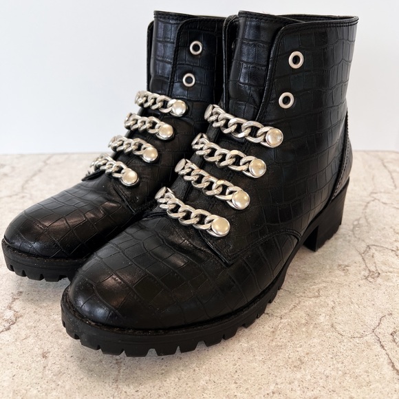 Sugar | Shoes | Sugar Black Croc Embossed Obvi Silver Chain Combat ...